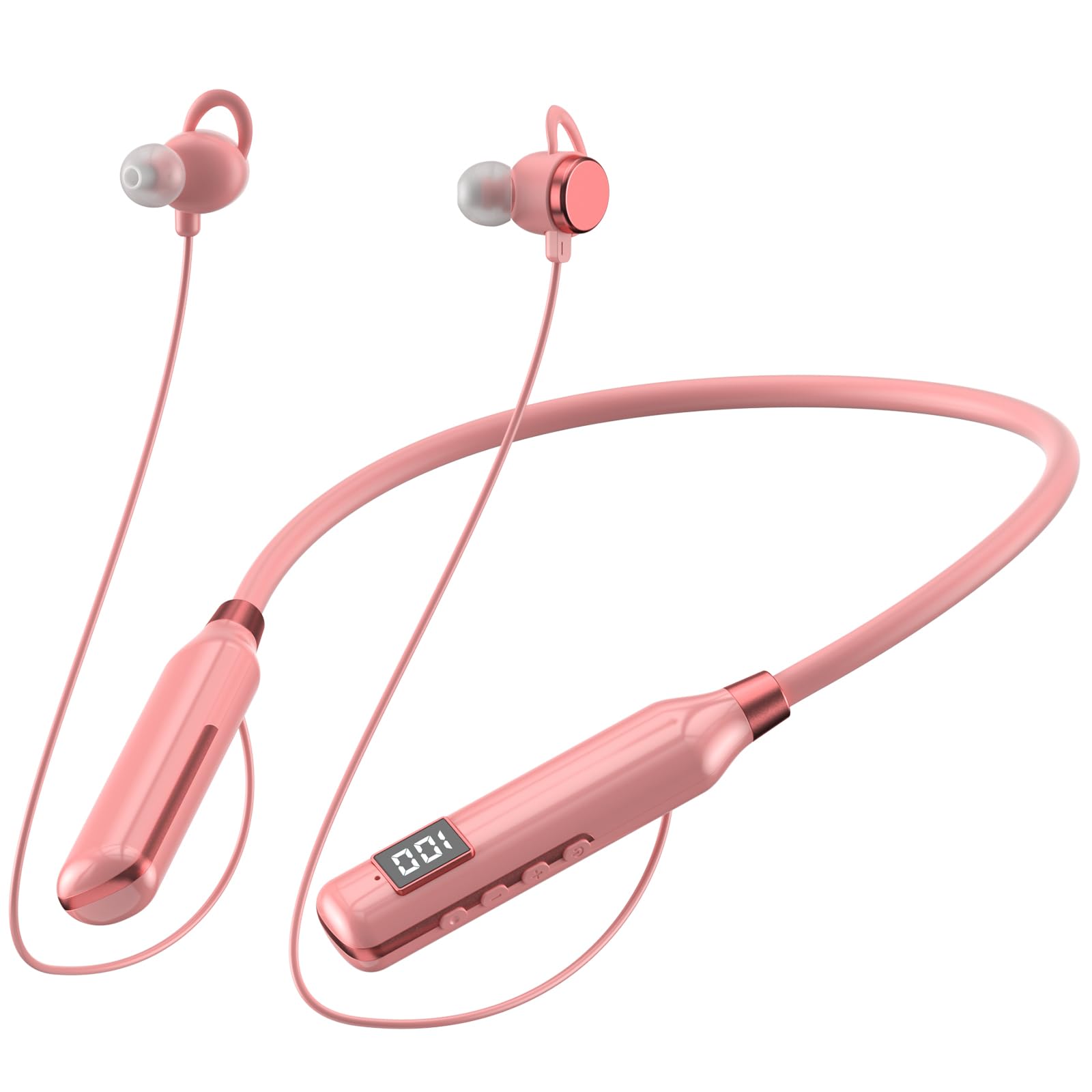 GXNNDYMY Wireless Earbuds Bluetooth Headphones Neckband Sport Earbuds with 100 H Playtime, Noise Cancelling, HiFi Stereo Earbuds with Microphone, USB-C Fast Charging, Foldable (Pink)
