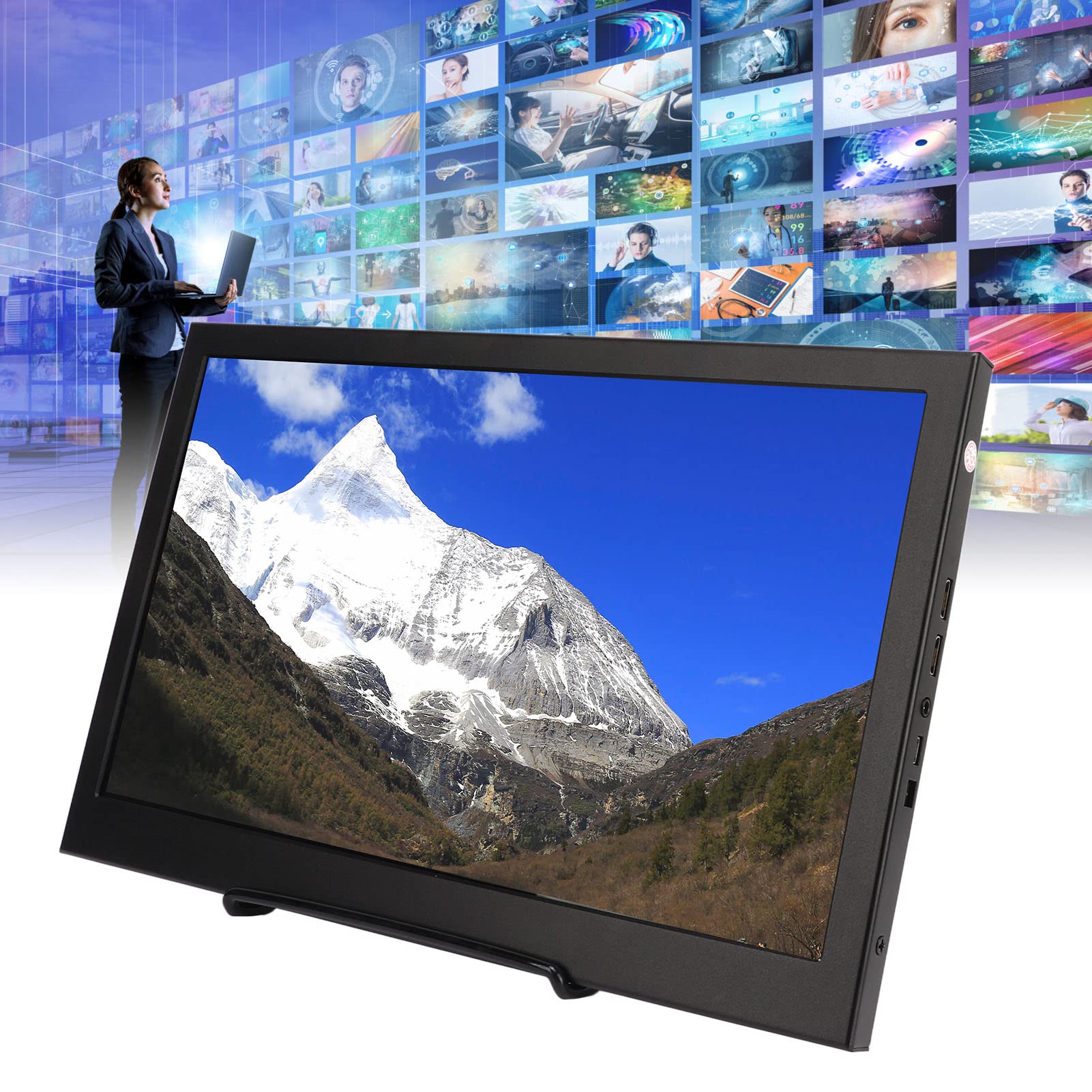 Qinlorgo HD Multimedia VGA Input Monitor, Capacitive Touch Screen Monitor 13.3in 100‑240V for Games (US Plug)