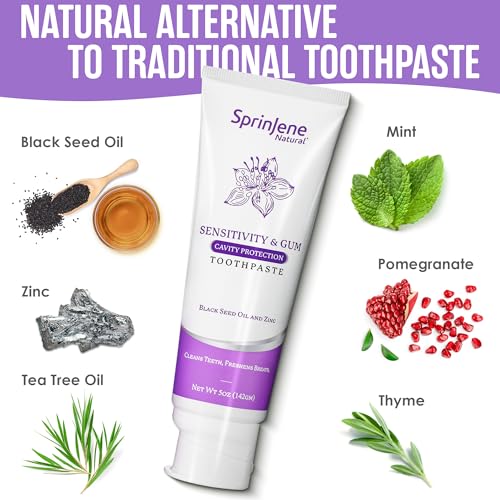 SprinJene Natural SLS Free Sensitive Toothpaste for Cavity Protection & Sensitive Teeth & Gum with Fluoride Fresh Breath Helps Dry Mouth 1 Pack (Improved)