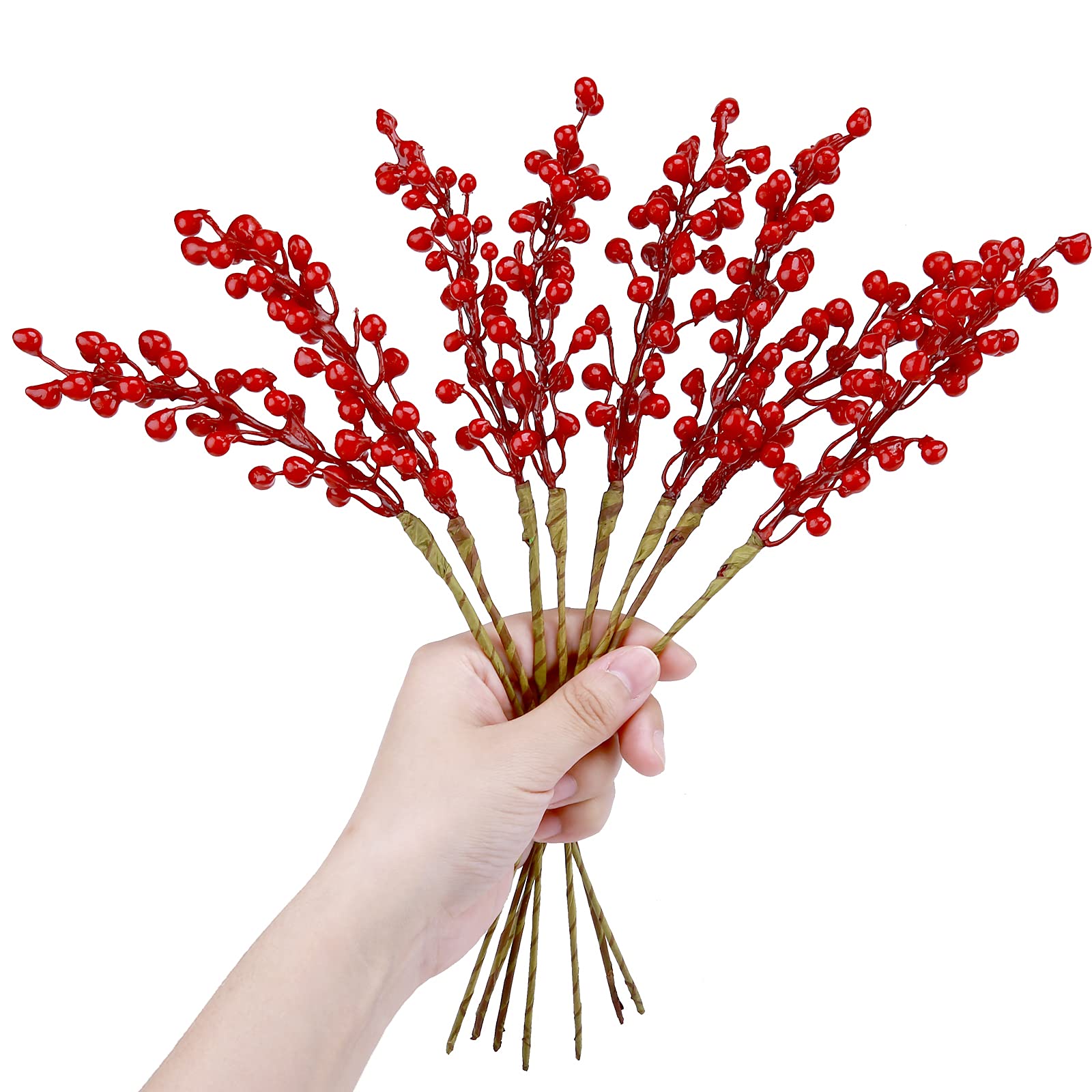 GREENTIME 16 Pack Artificial Red Berry Stems Holly for Christmas Tree Decorations for Crafts, Holiday and Home Decor