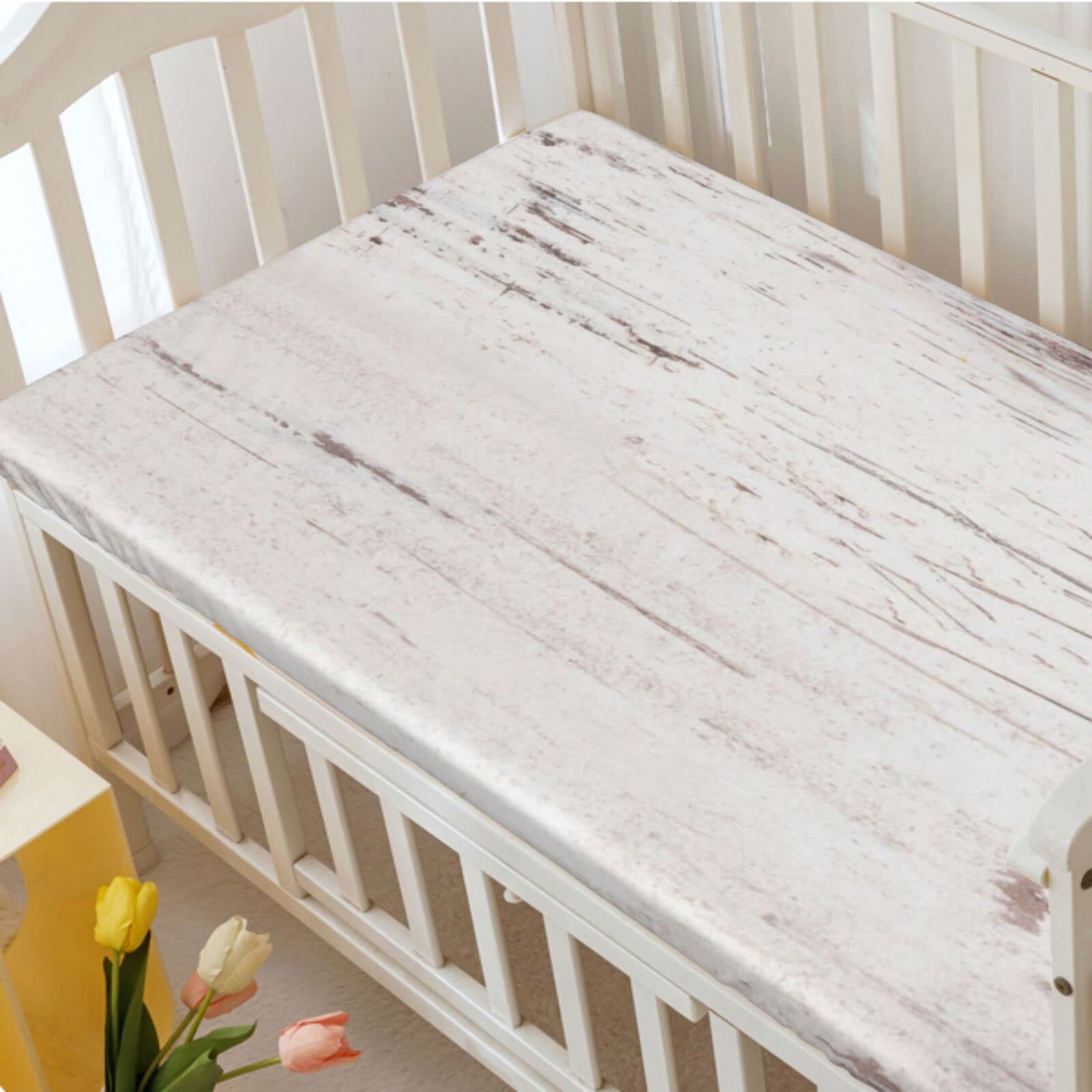 Rustic Wood Themed Fitted Crib Sheet,Standard Crib Mattress Fitted Sheet Soft and Breathable Bed Sheets-Baby Sheet for Boys Girls,28β x52β,Purple Eggshell Pale Mauve Taupe