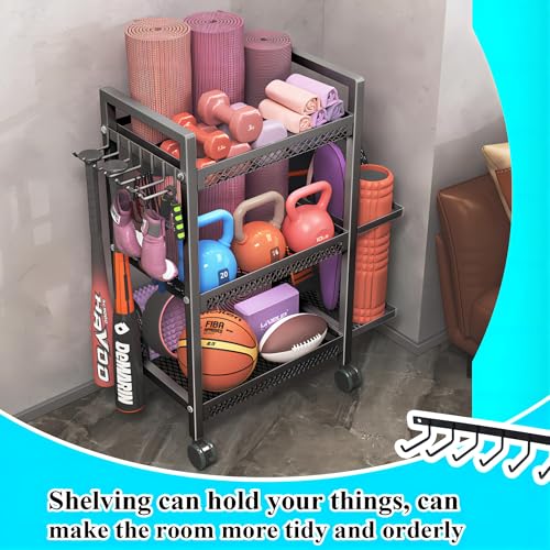Weight Storage Racks, Workout Equipment Storage Rack, Space Saving Fitness Exercise Organization for Kettlebells, Foam Rollers, Yoga Blocks, Dumbbells MK153