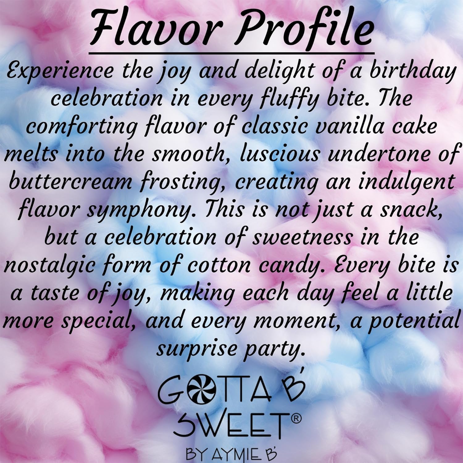 Gotta B Sweet Cotton Candy Variety Pack - Rainbow and Birthday Cake - 4.5 oz Jars - 2 Pack - Blue, Pink, Yellow, White and Purple - Blue Raspberry, Strawberry, Lemon, Grape and Birthday Cake Flavors