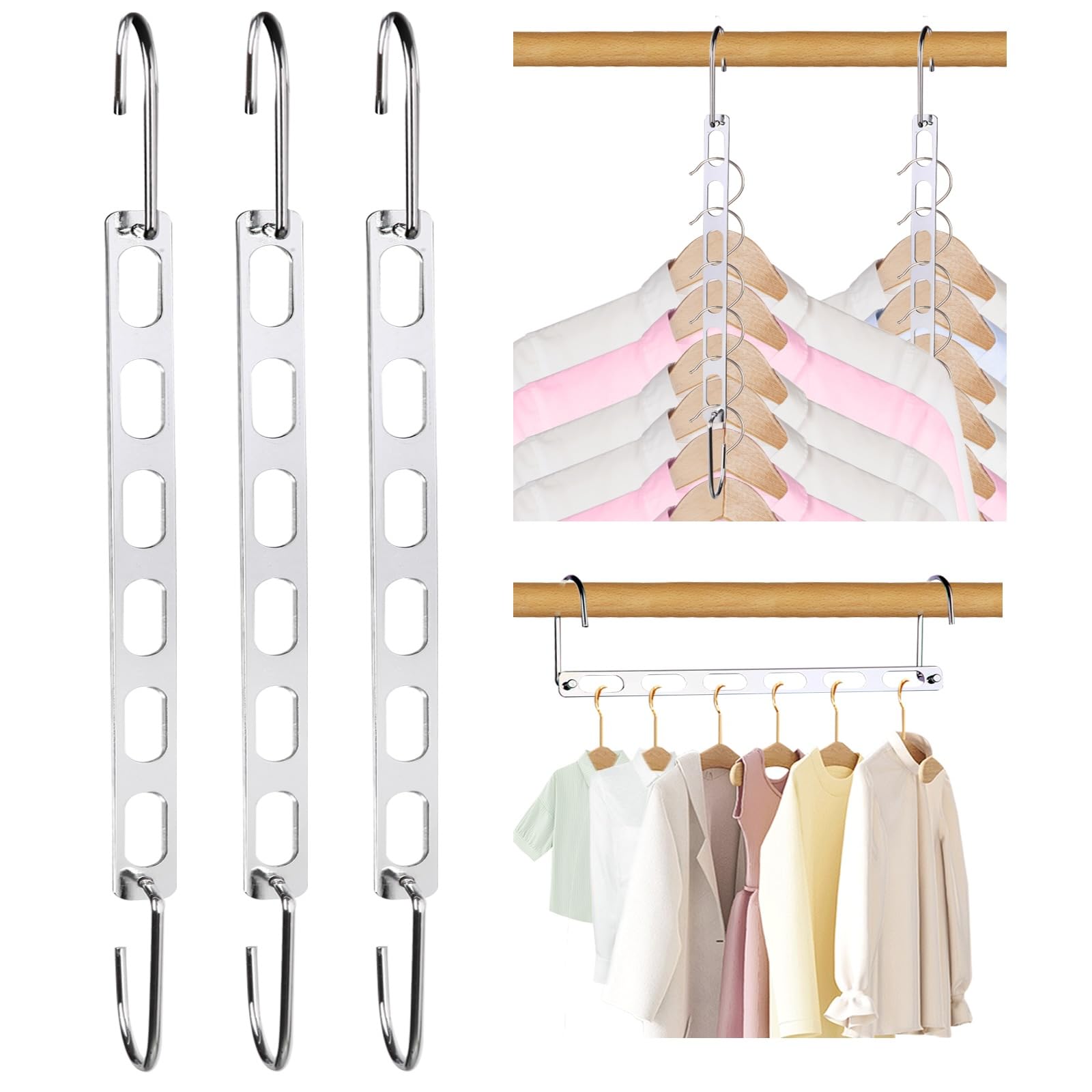 Space Saving Hangers for Clothes, Collapsible Hangers Space Saving for Organization and Storage, 3 Packs Clothes Hangers Space Saver for Closet, Metal Hangers Organizer, Dorm Room Essentials