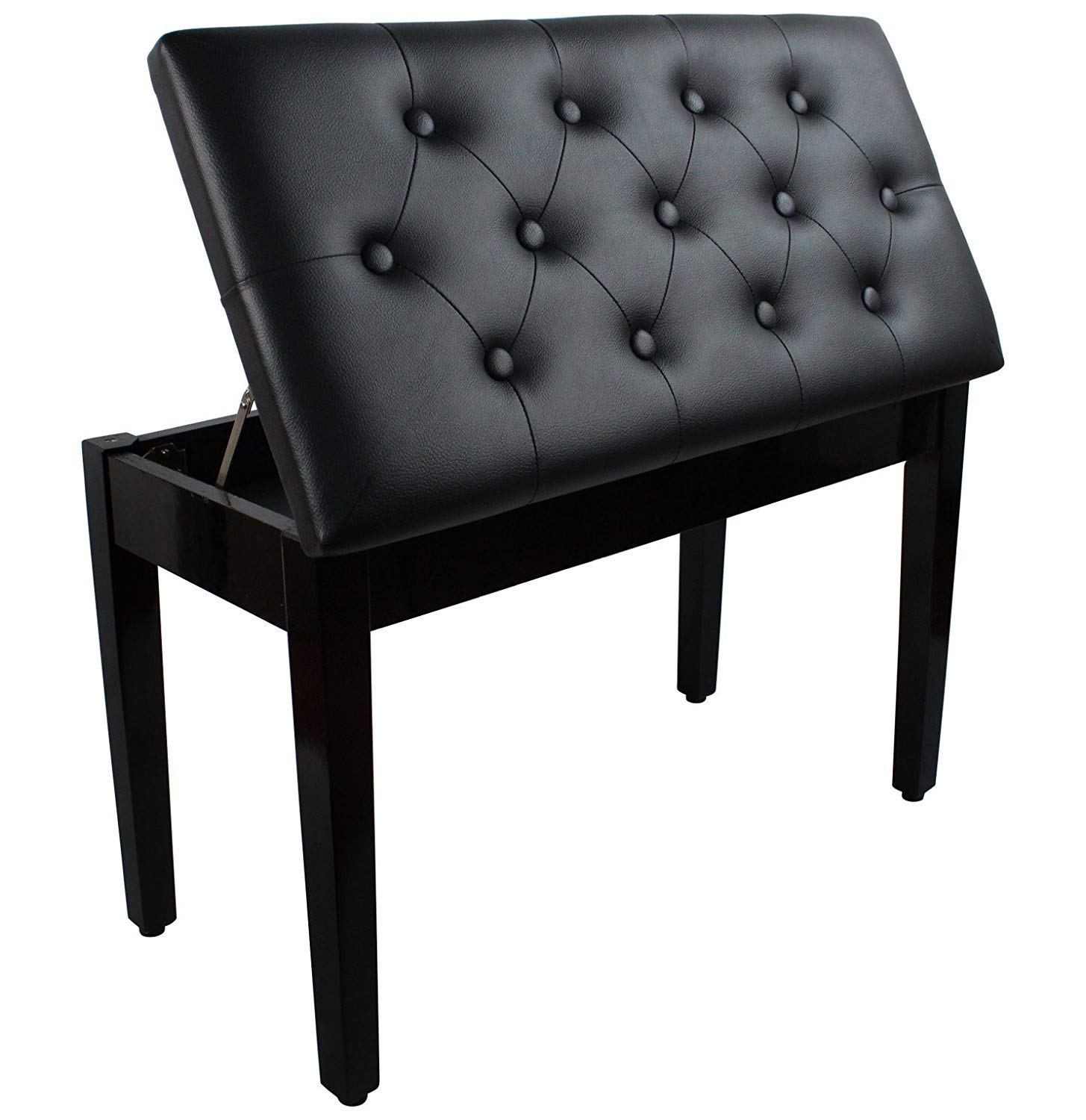 Haicool TOYEEKA Black 29'' Solid Wood PU Leather Double Duet Piano Stool Keyboard Bench with Storage, Load 440lb