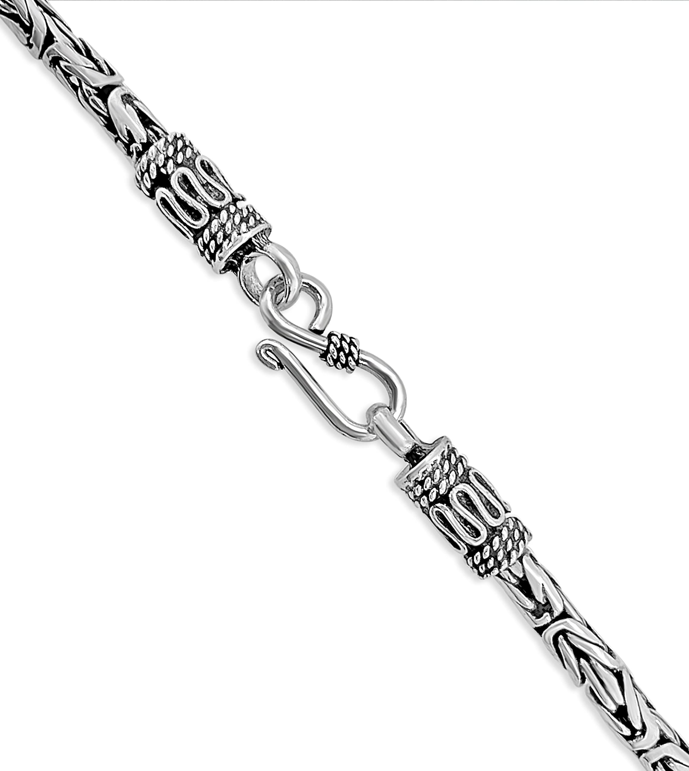 Olive & Chain Oxidized 925 Sterling Silver Bali Byzantine Chain Necklace, Hook Eye Closure, Hypoallergenic, Unisex Men’s Women’s