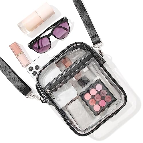 TOBVZOO Clear Bag Stadium Approved|Clear Crossbody Bags for Women Men|Clear Purse for Concerts Festivals Sports Events (Black - waterproof zipper)