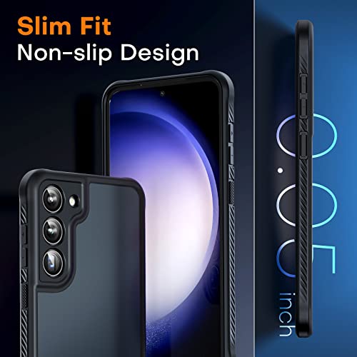TOCOL 3 in 1 for Samsung Galaxy S23 Plus Case, [Upgraded Full Camera Protection] with 2 Pack Screen Protector [Military Grade Drop Tested] Translucent Matte Back, Non-Slip Cover for S23+ 6.6'', Black