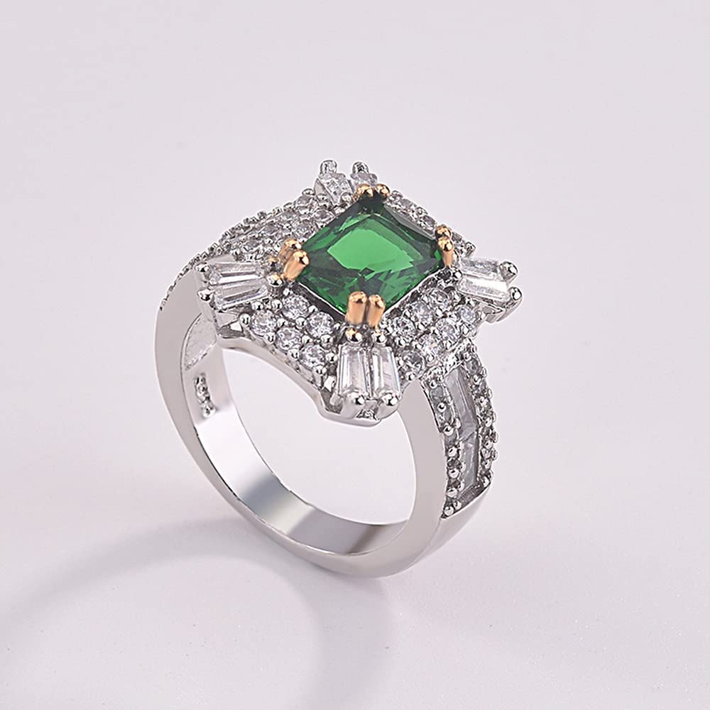 Koguxuix 925 Sterling Silver Emerald Ring Perfect Square Princess Cut Green Gem Cubic Zirconia Anniversary Promise Ring CZ Crystal Eternity Engagement Wedding Band Ring (10)