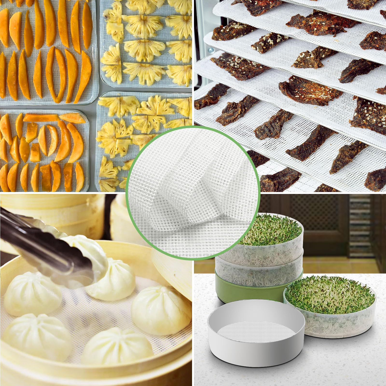 Septree 8 Pieces Premium Non Stick Silicone Dehydrator Sheets,Food Fruit Dehydrator Mats Reusable Steamer Mesh Mat for Fruit Food Dryer Mats Square 12.6 * 12.6inch