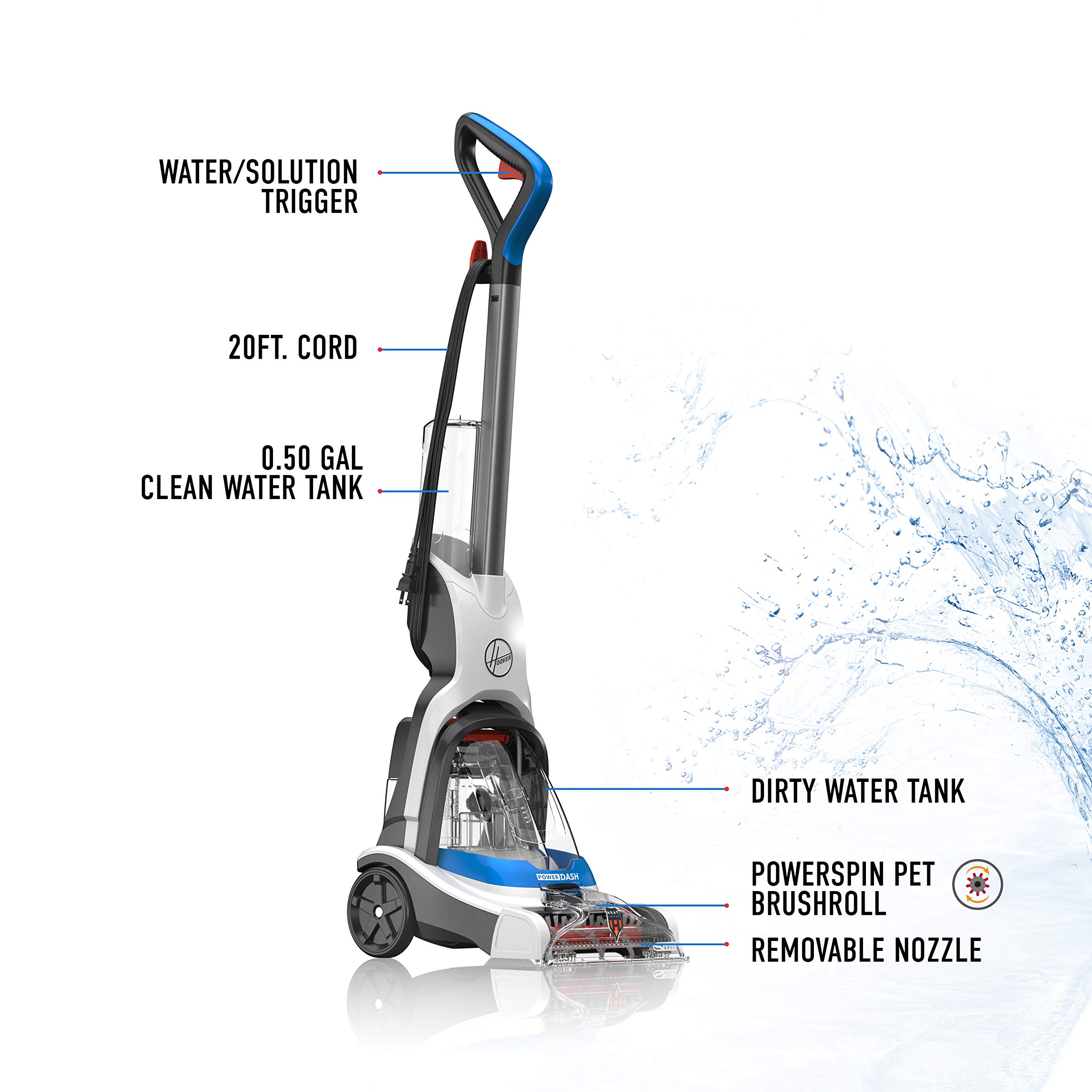Hoover PowerDash Pet Compact Carpet Cleaner Machine, FH50700 + 64 oz Everyday Carpet Cleaner Solution, Deep Cleaning Carpet Shampoo, AH31924