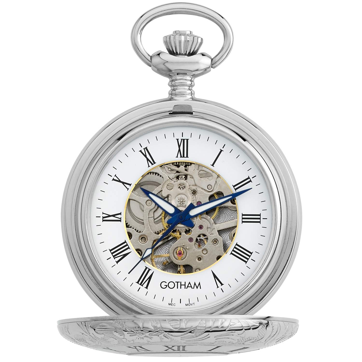 Gotham Men's Silver-Tone 17 Jewel Mechanical Exhibition Pocket Watch # GWC14040S