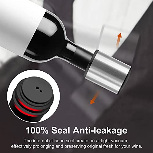 Wine Stopper - HOOMIL ๐ฎ ๐๐๐๐ค Stainless Steel Vacuum Wine Bottle Stoppers, Reusable Wine Saver, Wine Accessories Gift for Friends, Family, Wine Lovers - Silver