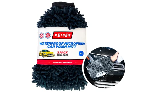 Reises Car Wash Mitt 2 Pack – Car Wash Sponge - Microfiber Wash Mitts for Car Washing - Scratch Free, Highly Absorbent Wash Mitt - Extra Large (Black)