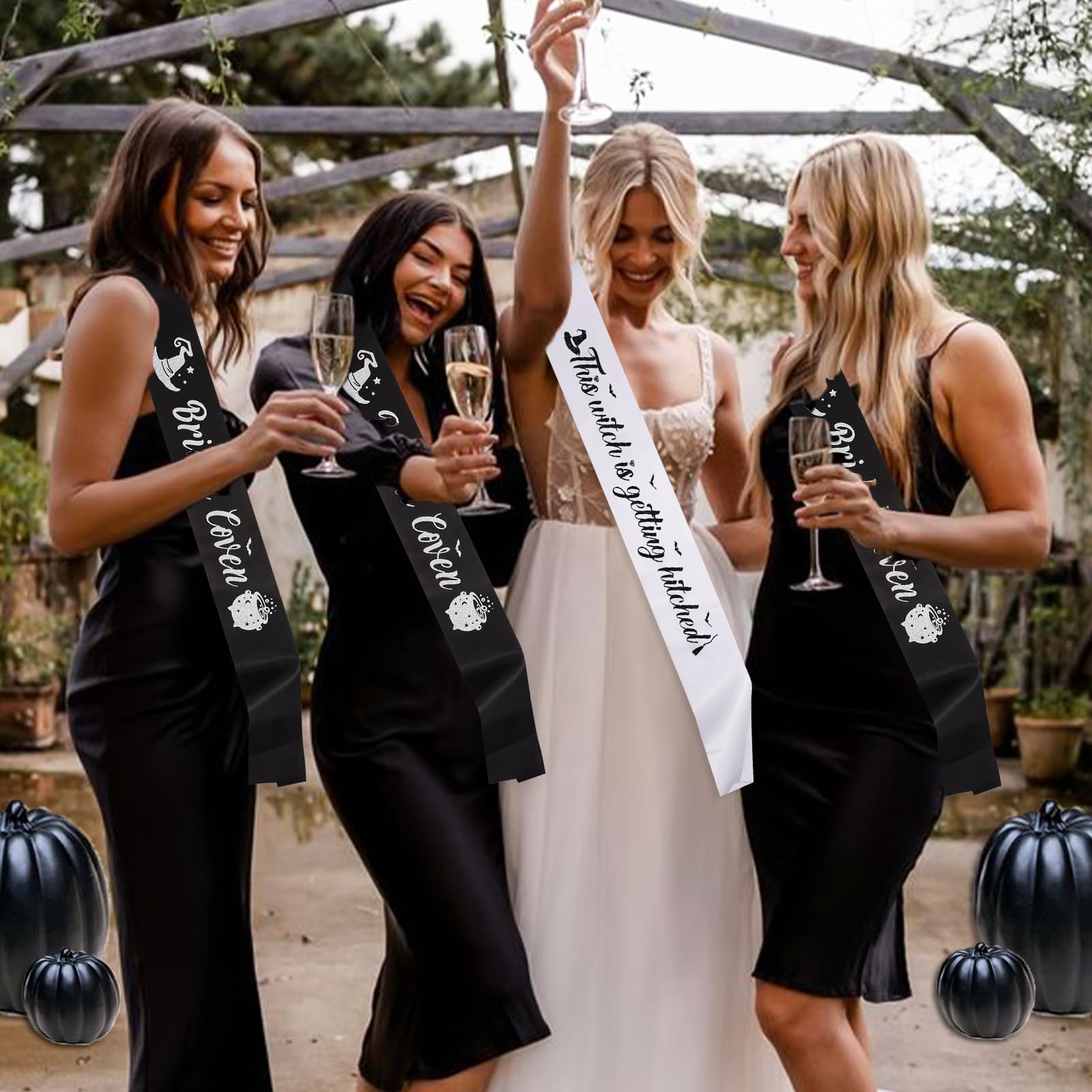Serencatcher 7Pcs Bachelorette Party Sash Set, This Witch is Getting Hitched Bride Sash, Bridal Coven Sashes with Witch Hat and Jar Pattern for Bridal Shower Bachelorette Witch Theme Halloween Party