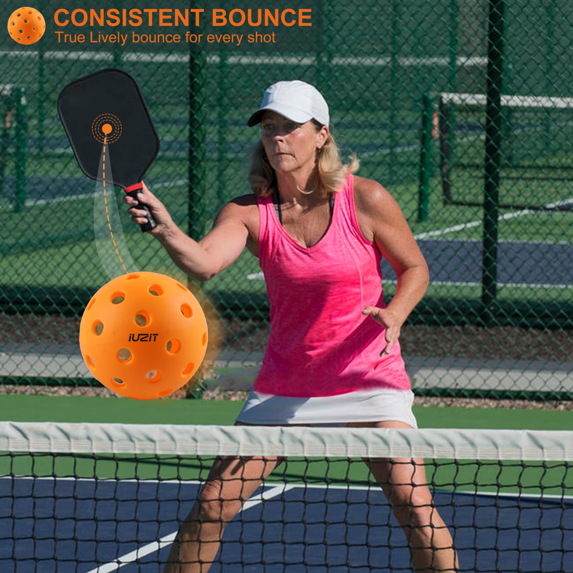 IUZIT 12 Orange Outdoor Pickleball Balls - USAPA Approved, 74mm Diameter, 26g Weight, Excellent Performance, Ideal for All Ages
