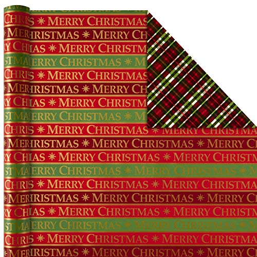 Hallmark Reversible Christmas Wrapping Paper Bundle, Traditional (Pack of 4, 150 sq. ft. ttl.), Red and Green, 4 Pack, Red and Green, 4 Pack