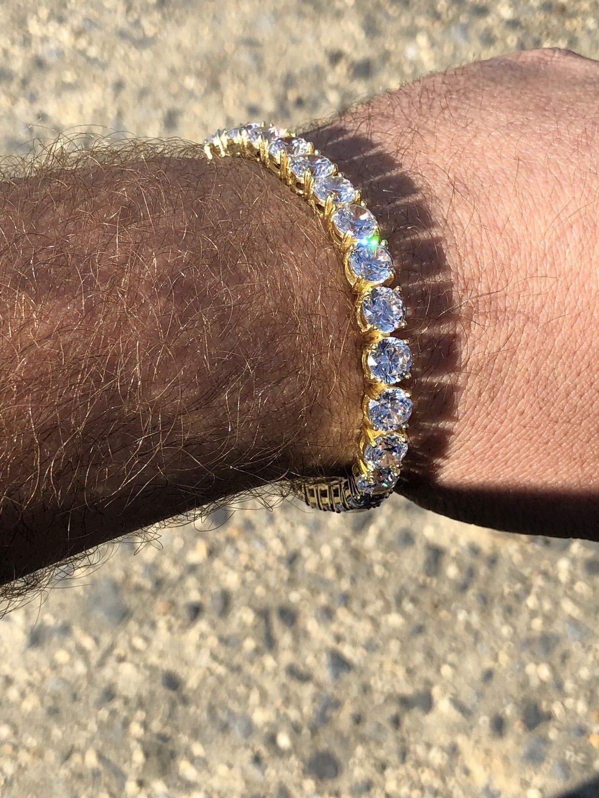 HarlemBling Real Solid 925 Sterling Silver Mens Or Womens Tennis Bracelet - 14k Yellow & Rose Gold Finish Over Solid 925 Silver - 3-6mm - 6-9" Iced Out One Row Bracelet (6, 3mm Silver)