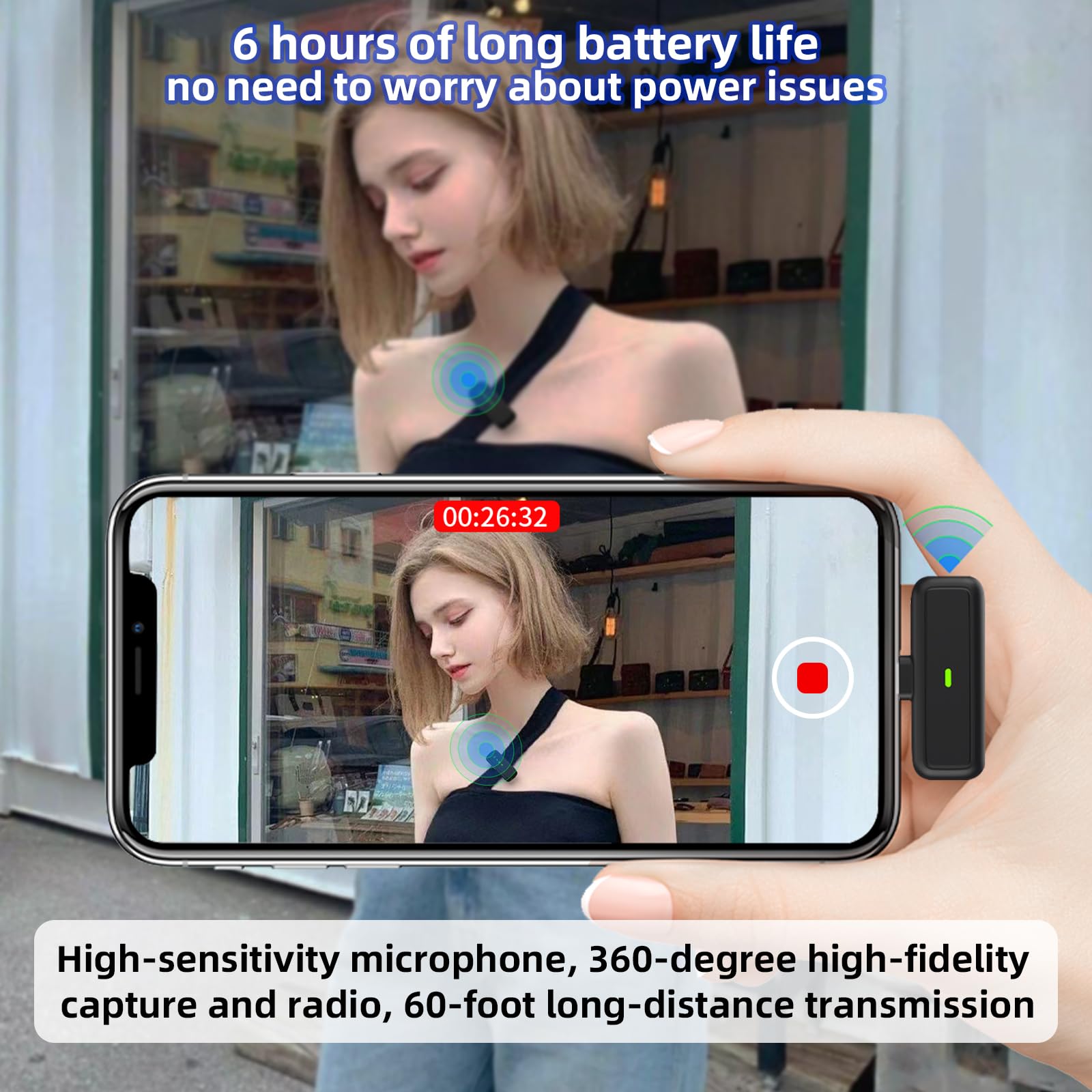 HAILIWEI 2.4Ghz Wireless Microphone System, Upgraded Dual Lavalier Microphone, Crystal Sound, Plug and Play, 60 Feet Long Distance Recording, Large Capacity Battery, Includes Charging Box