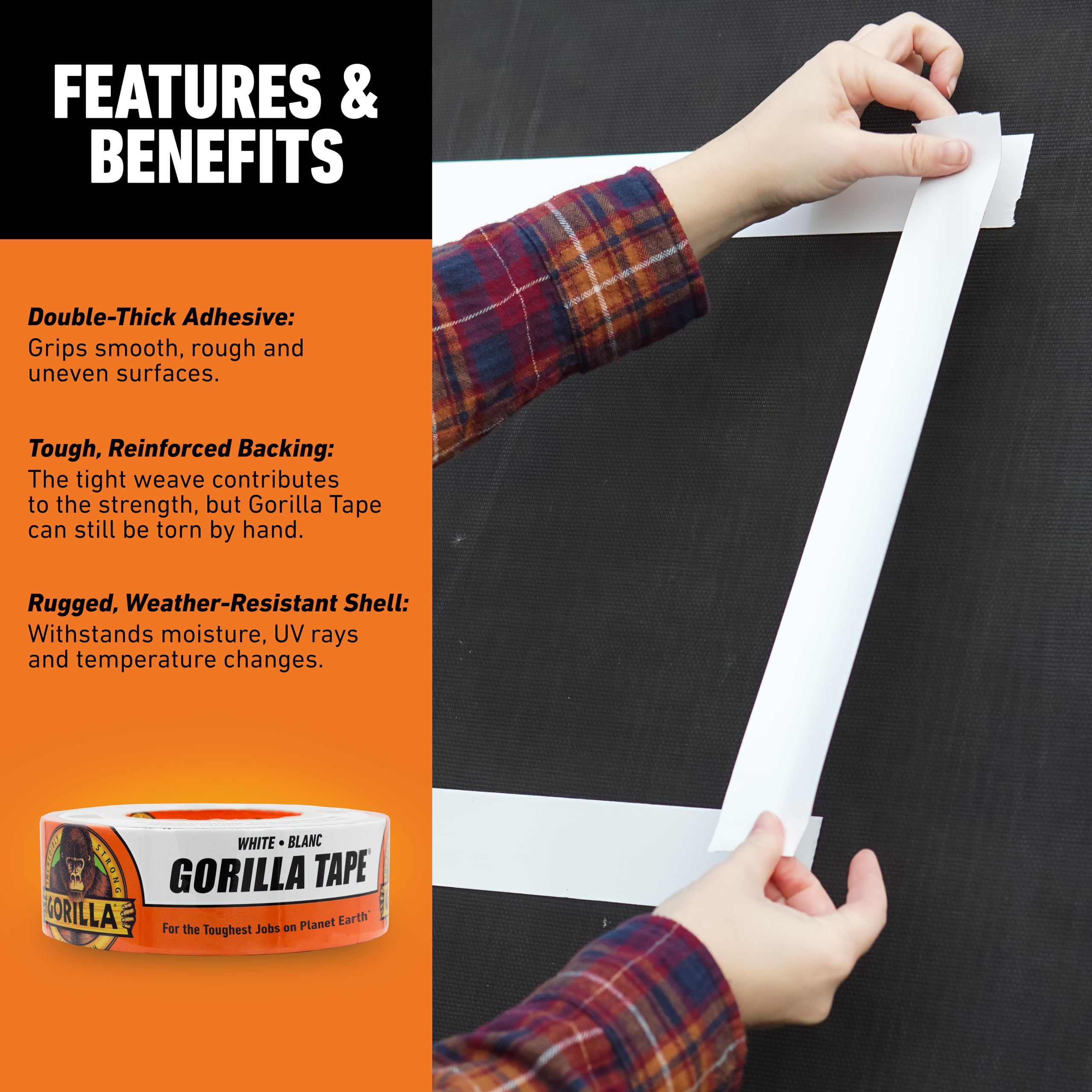Gorilla Tape, White Duct Tape, 1.88" x 30 yd, White, (Pack of 6)
