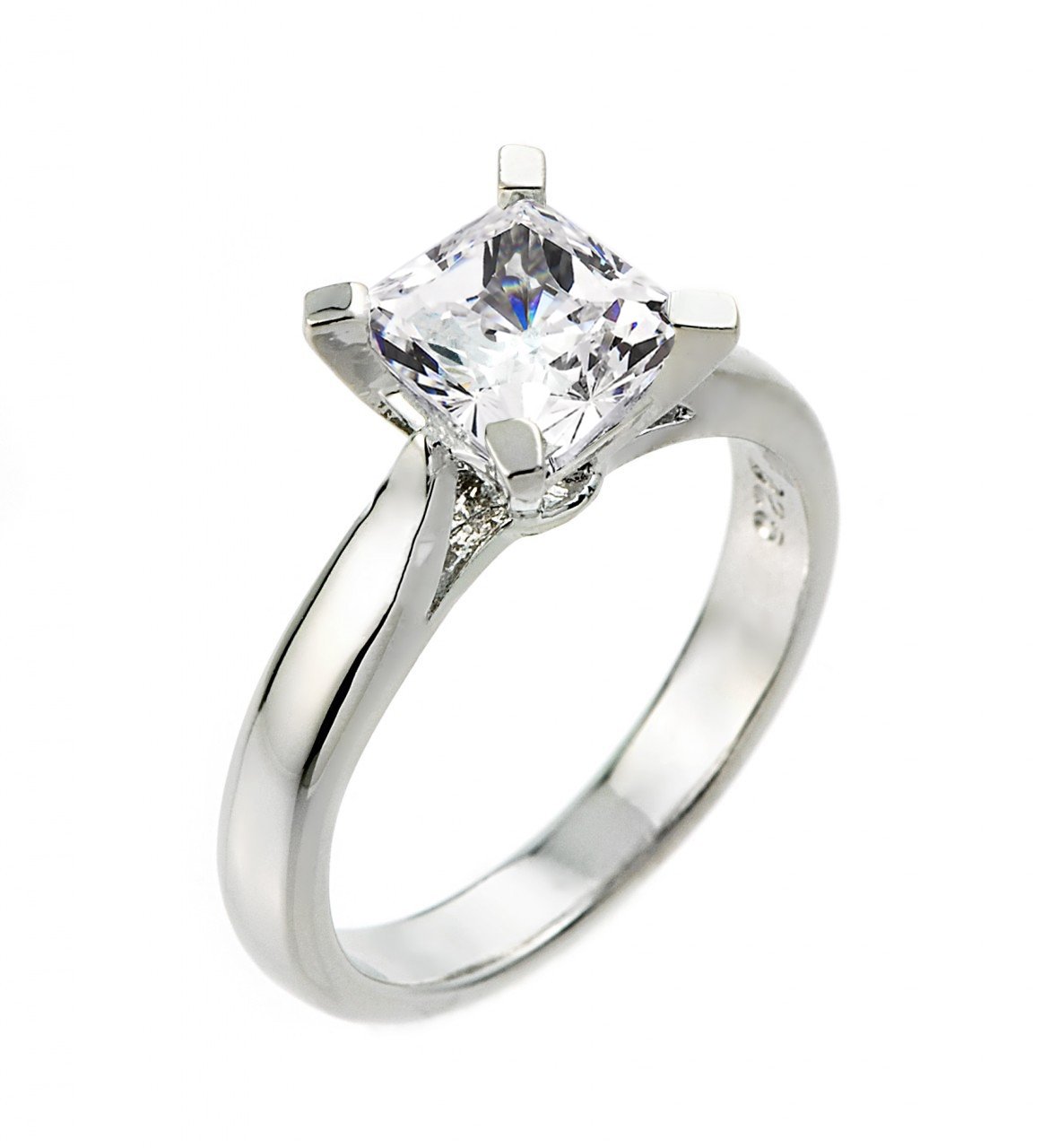 High Polish 925 Sterling Silver Princess-Cut Four-Prong Solitaire 3 Carat CZ Engagement Ring (Size 9)