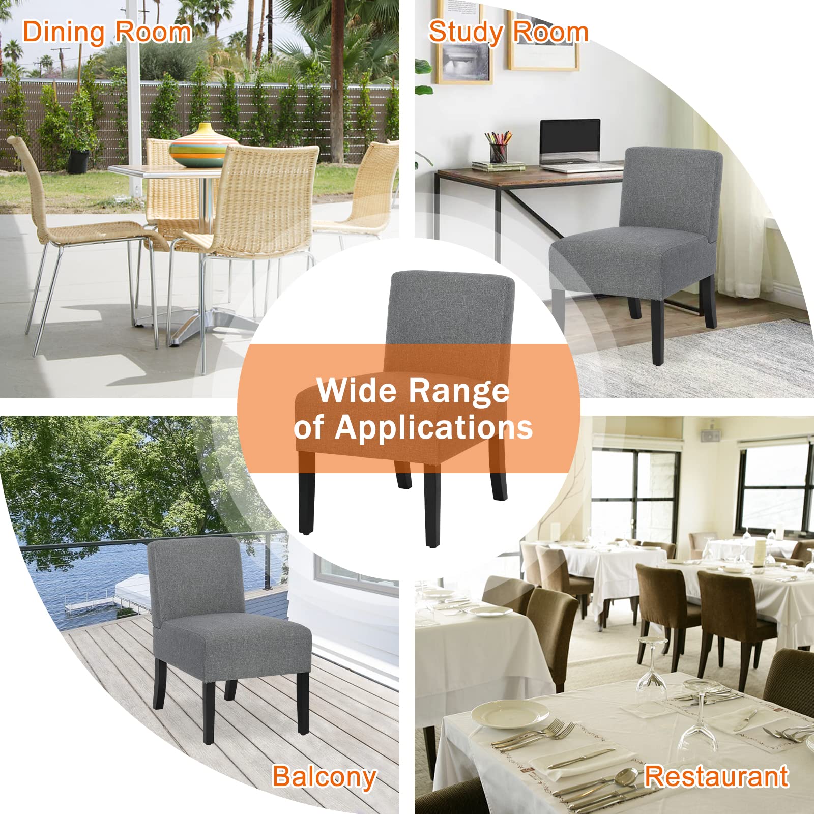Haiput Wam Accent Chair Armless Chair Corner Chair Slipper Chair Victorian Style, Modern Small Accent Chairs for Livingroom Bedroom Office Small Spaces with Solid Wood Legs (Grey)
