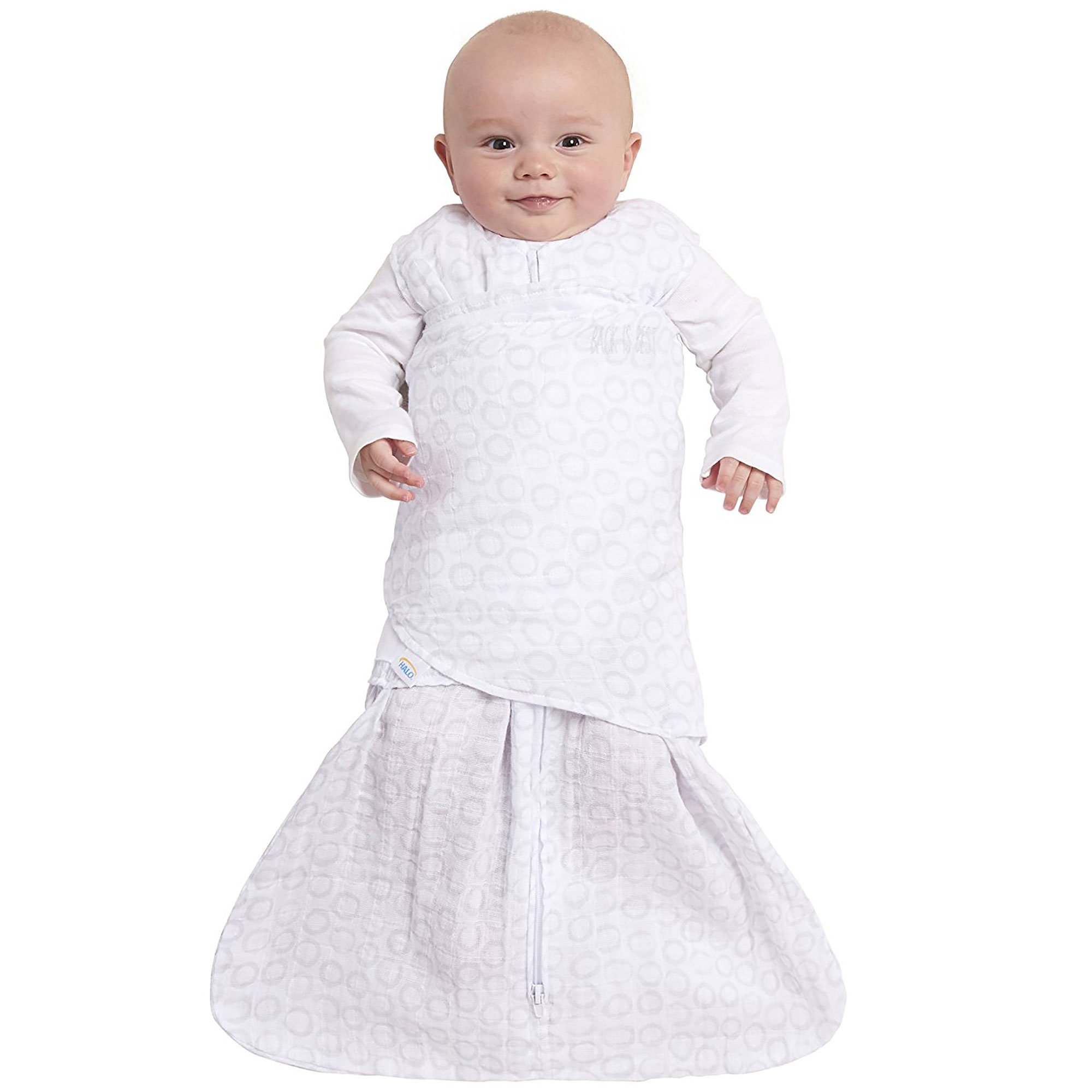HALO 100% Cotton Muslin Sleepsack Swaddle Wearable Blanket, TOG 1.5, Circles Grey, Small, 3-6 Months