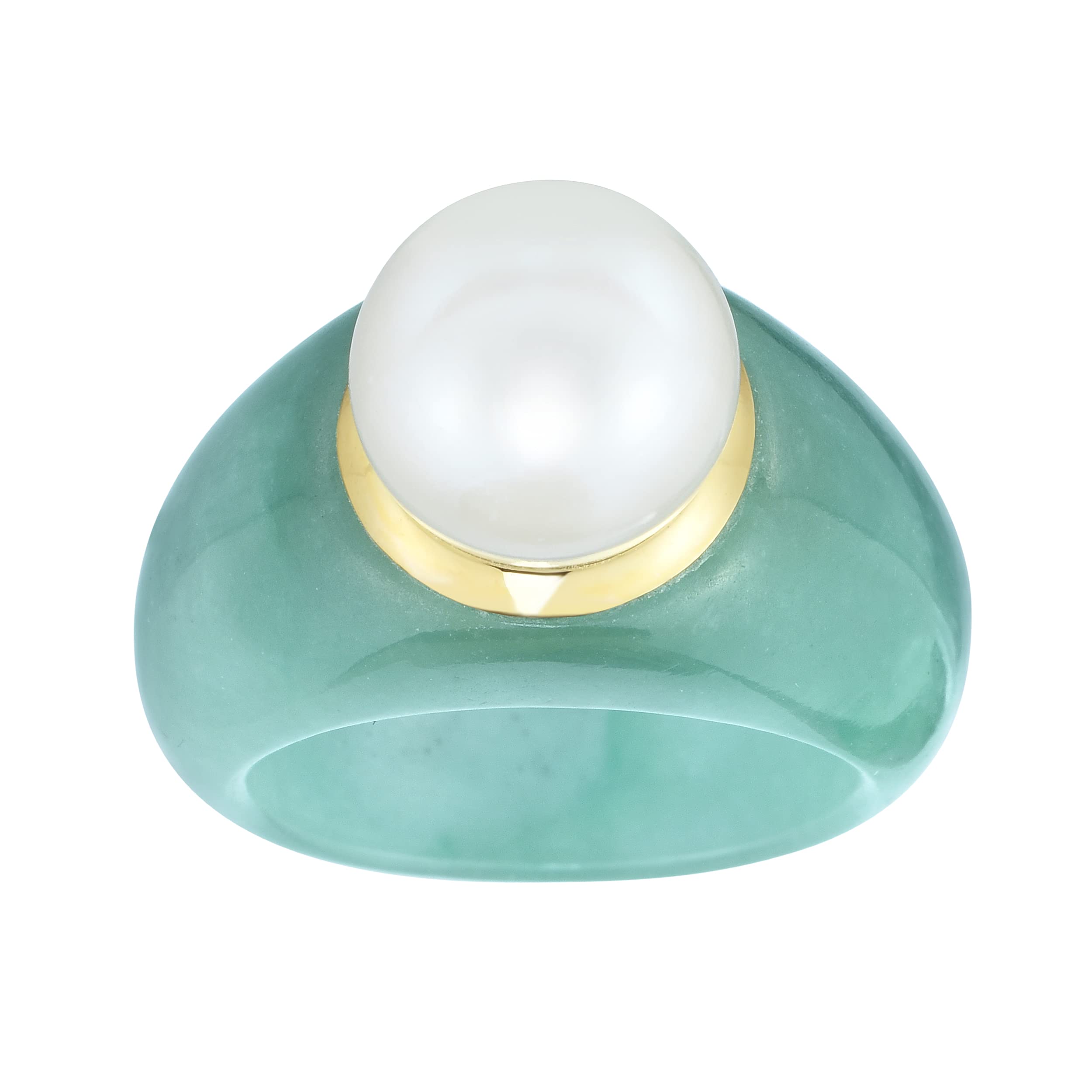 KOKAV 14K Yellow Gold with Jade and 10 mm Freshwater Pearl Statement Ring (9)