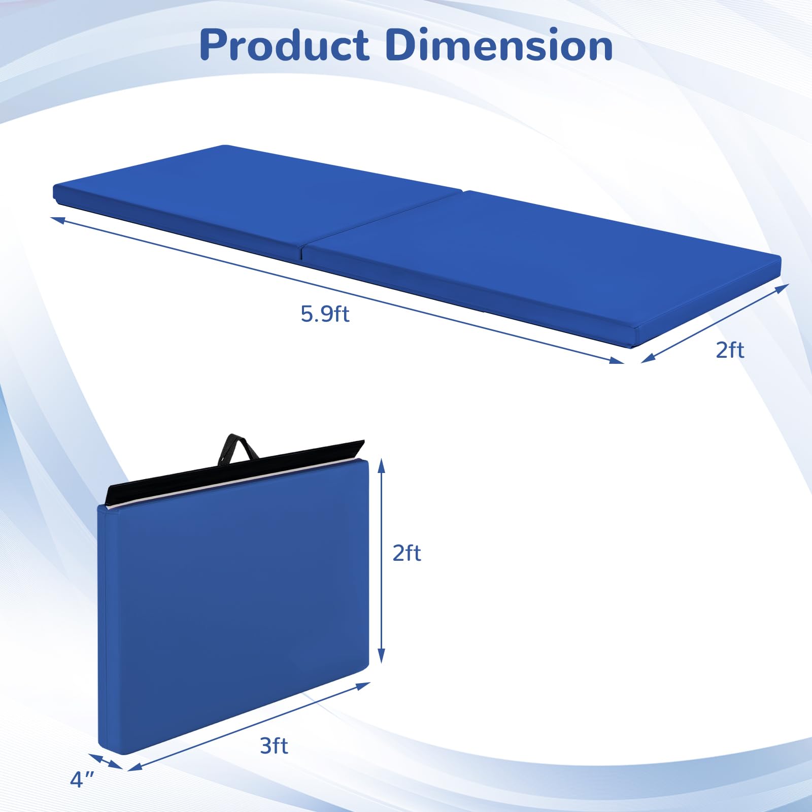 GYMAX Exercise Mat, 2' x 6' Bi-Fold with Carry Handles, Thick Home Workout Floor Mat for Gymnastics, Tumbling, Yoga, MMA, Wrestling