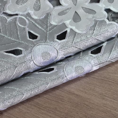 Grelucgo Machine Embroidered and Hand Cut Silver Grey and White Snowflakes Table Runner for Christmas Holiday (13.5 x 34 inches)