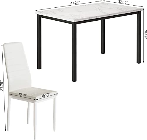 tantohom Marble Top Style Dining Table Set for 4, Metal Frame Furniture Kitchen Table and Chairs for 4, Dinette Breakfast Nook Table Set with 4 Pu Leather Chairs for Dining Room…