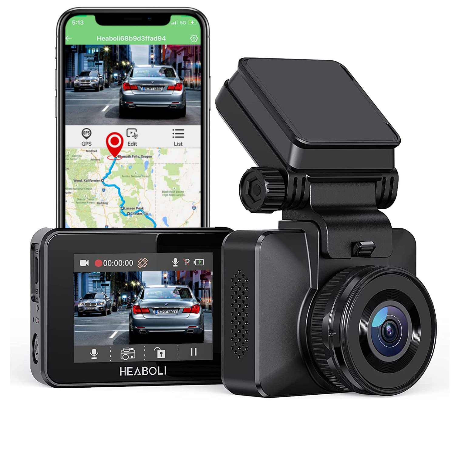Heaboli 4K Dash Cam with WiFi, GPS and Speed, Front Dash Camera for Cars with Super Night Vision, 24-Hour Parking Monitor,Loop Recording,171° Wide Angle,Support APP