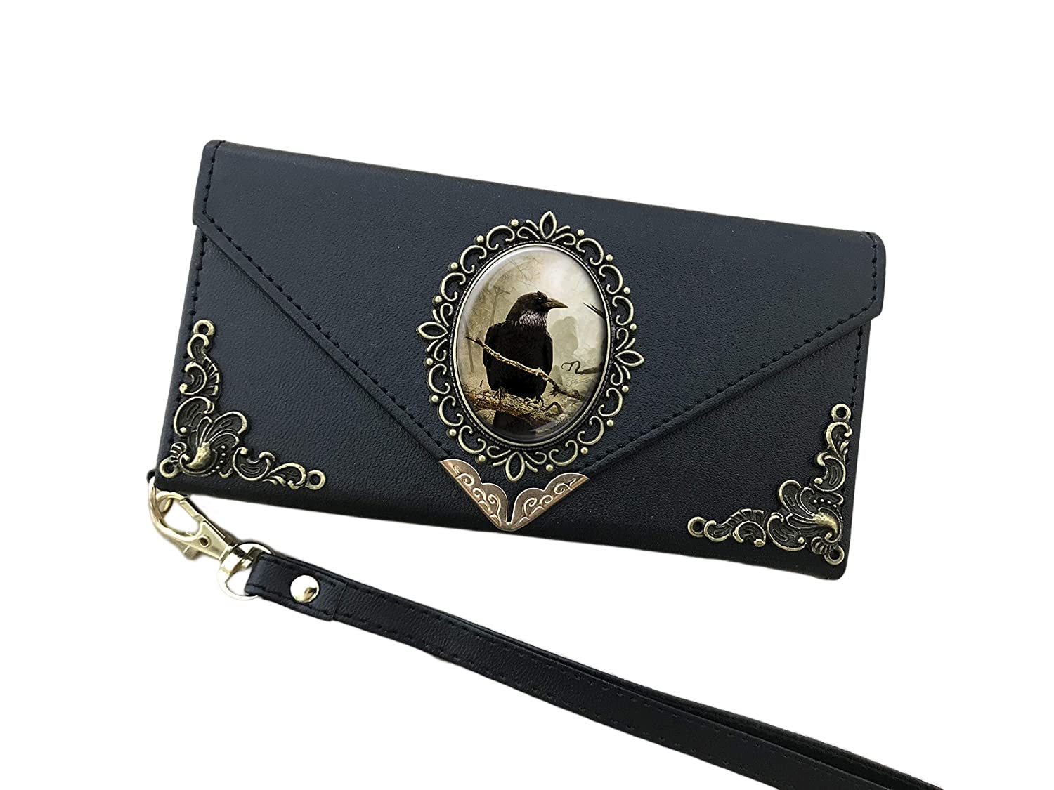 Gothic Crow phone leather wallet case for iPhone X XS XR 11 12 13 14 Pro Max Samsung S23 S22 S21 S20 Ultra S10 S9 Note 20 8 9 10 Plus Dc045