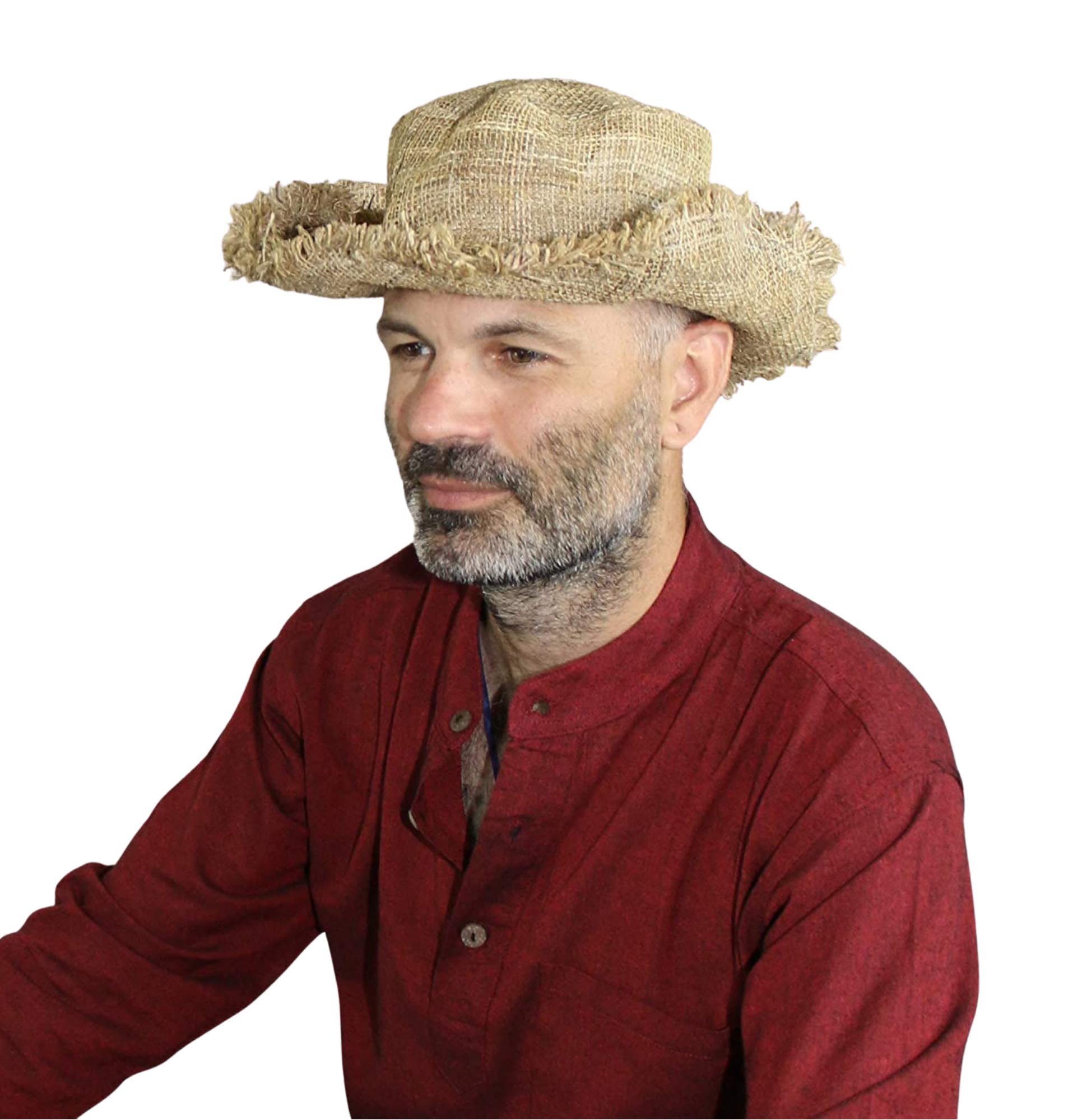Hemp Sun Hat Wired Wide Brim Farmers hat with Frayed Edges, Raw Hemp Natural Straw Summer Hippie Farmers hat (Mediumc, Natural)