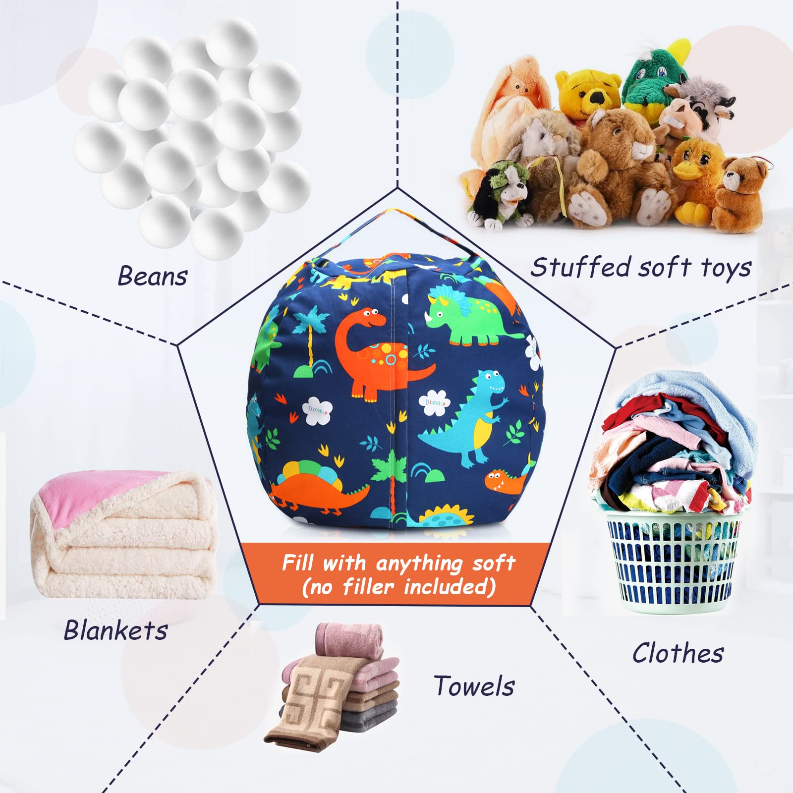 Hadieru Stuffed Animal Storage Bean Bag Chairs for Kids, Stuffable Canvas Bean Bag Cover Only Without Filler Kids Toy Storage Organizer(Star)