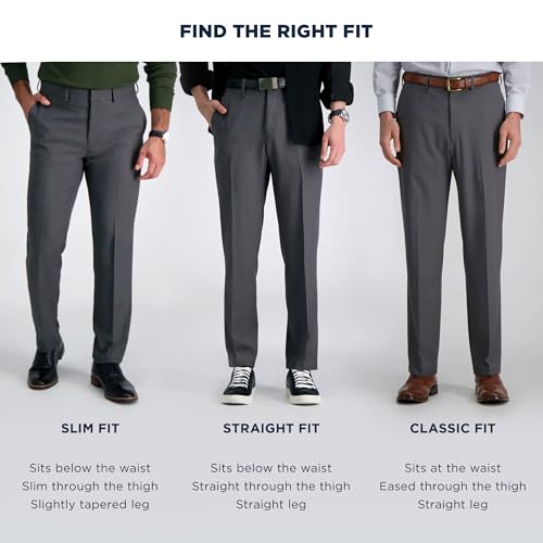 Haggar mens Eclo Stria Expandable-waist Plain-front dress pants, Brown, 38W x 32L US