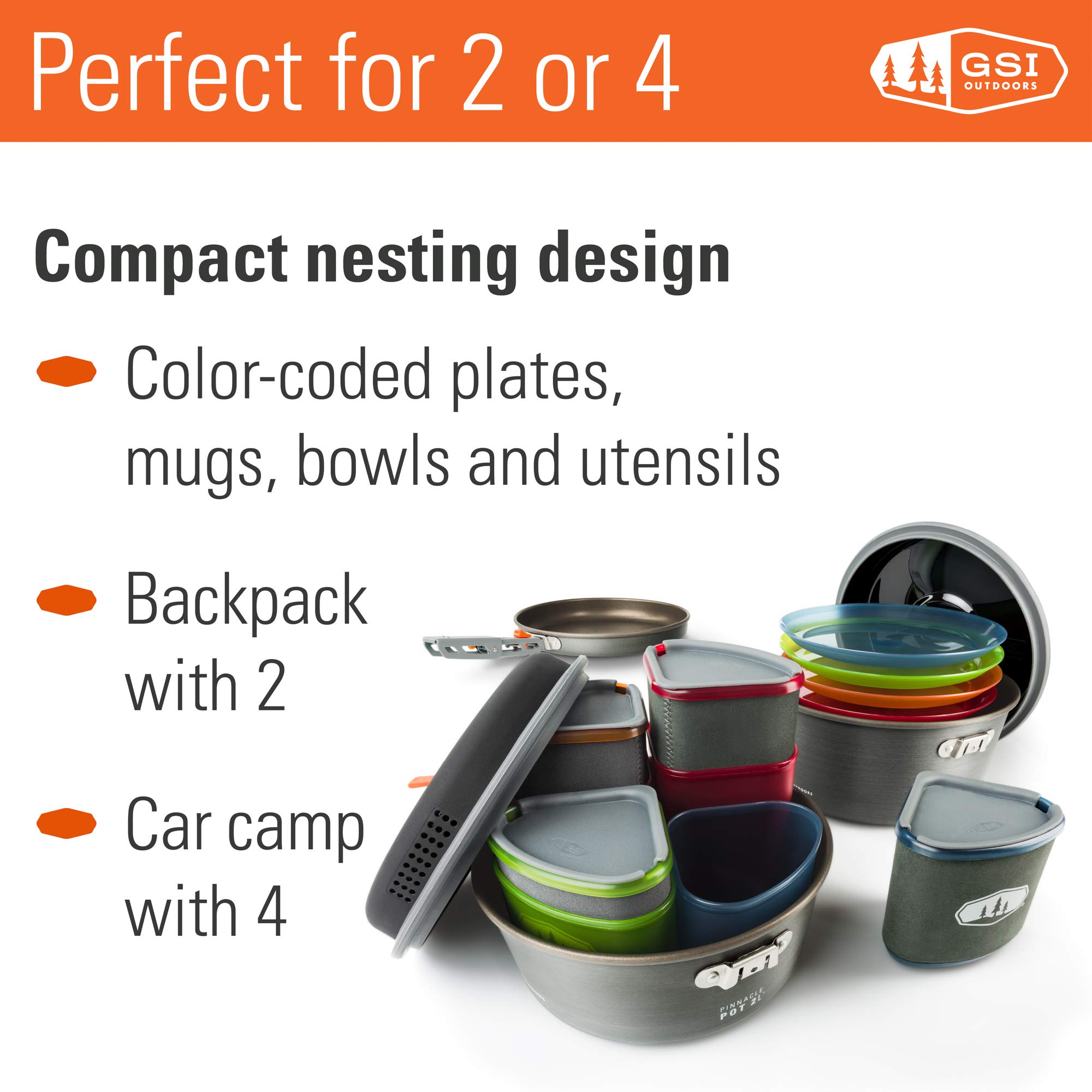 GSI Outdoors, Pinnacle Camper Cooking Set for Camping and Backpacking, 2 to 4 Person