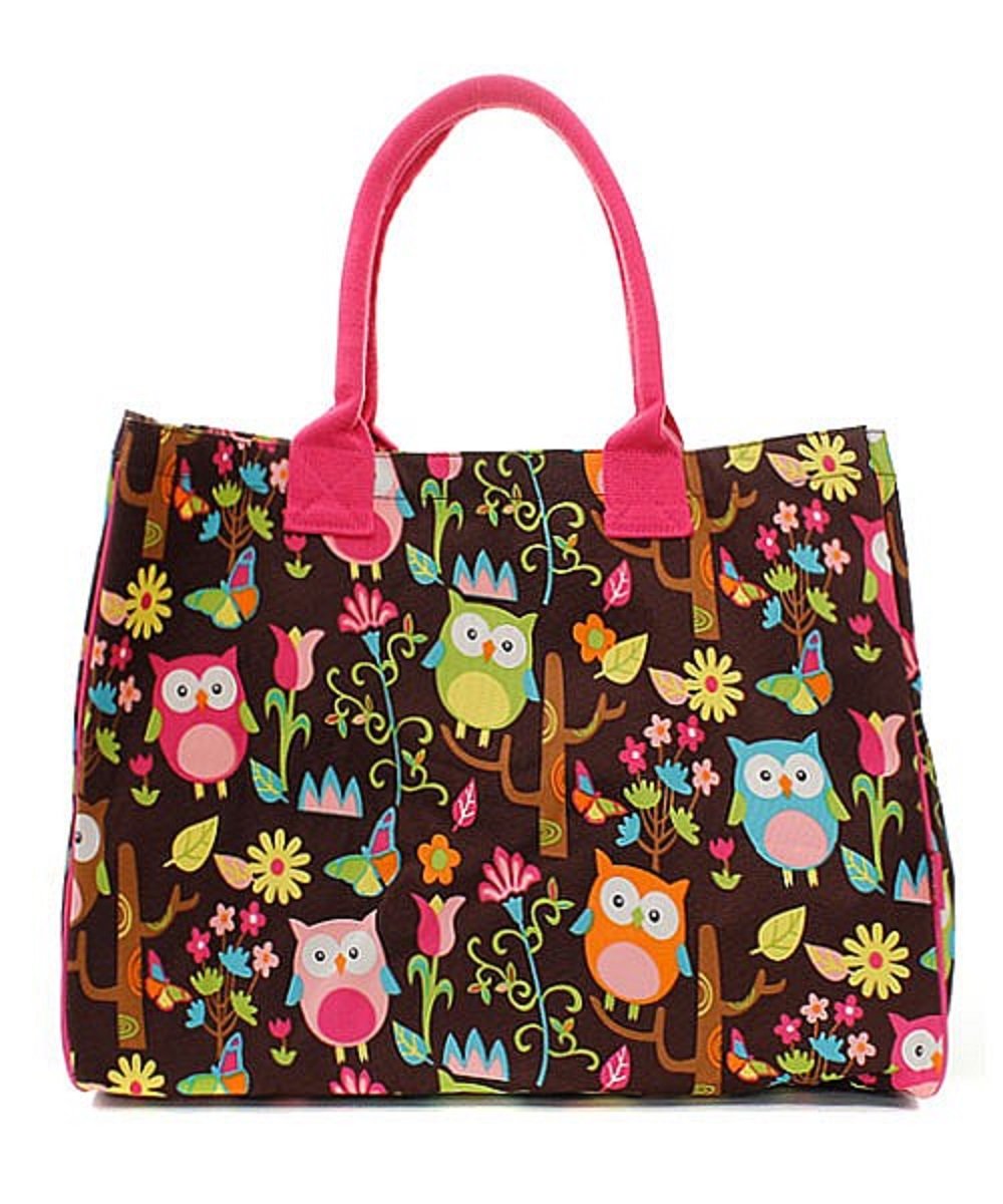 Handbag Inc Owl Flower Print Canvas Large Tote Bag