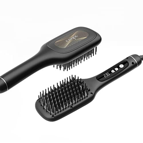 Hair Straightener Brush, Askera Negative Ion Ceramic Straightening Brush with 14 Temp Settings, Anti-Scald Feature & Temperature Lock & Auto-Off Function, Elecric Hot Comb for Women (black)
