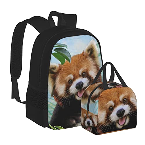 Xubrextas 2pcs Backpack Set For Boys,Red Panda Backpacks And Lunch Box For Girl Elementary Bags Teens Bookbags