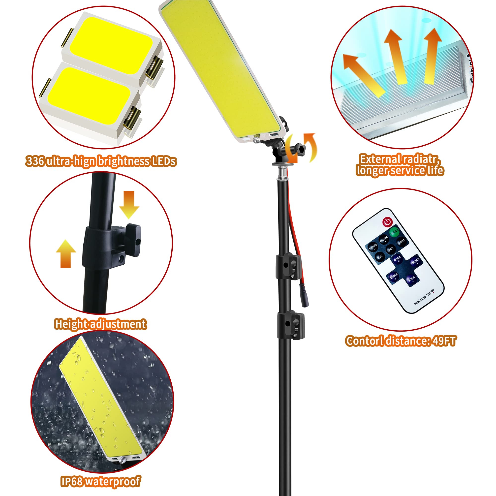 JUFENGRKS Led Camping Lights with Stand 9960Lm Super Bright Portable Telescopic Pole DC12V Camp Lighting Remote Control Accessories Dimmable Tripod Work Light Outdoor Flood Lamp Rod Supplies