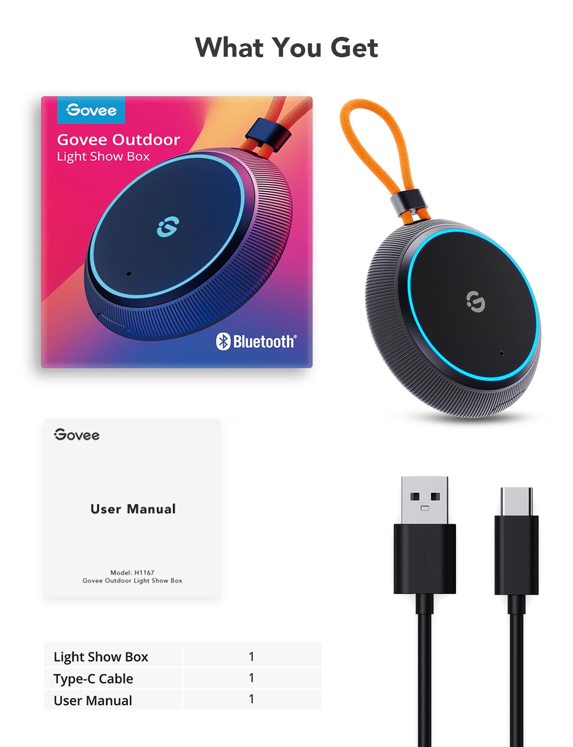 Govee Outdoor Light Show Box, 22 Music Modes and 20 Scene Modes, Bluetooth Smart Group Control 10 Devices, IP65 Waterproof, Battery Powered, USB Charged, Supports Govee Smart Color Lights