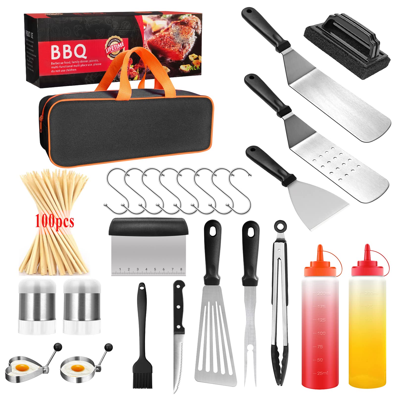 Griddle Accessories Kits for Blackstone,126 Pcs Flat Top Grill Accessories Tools Set for Outdoor Grill Blacsktone Teppanyaki Hibachi BBQ-with Gift Box