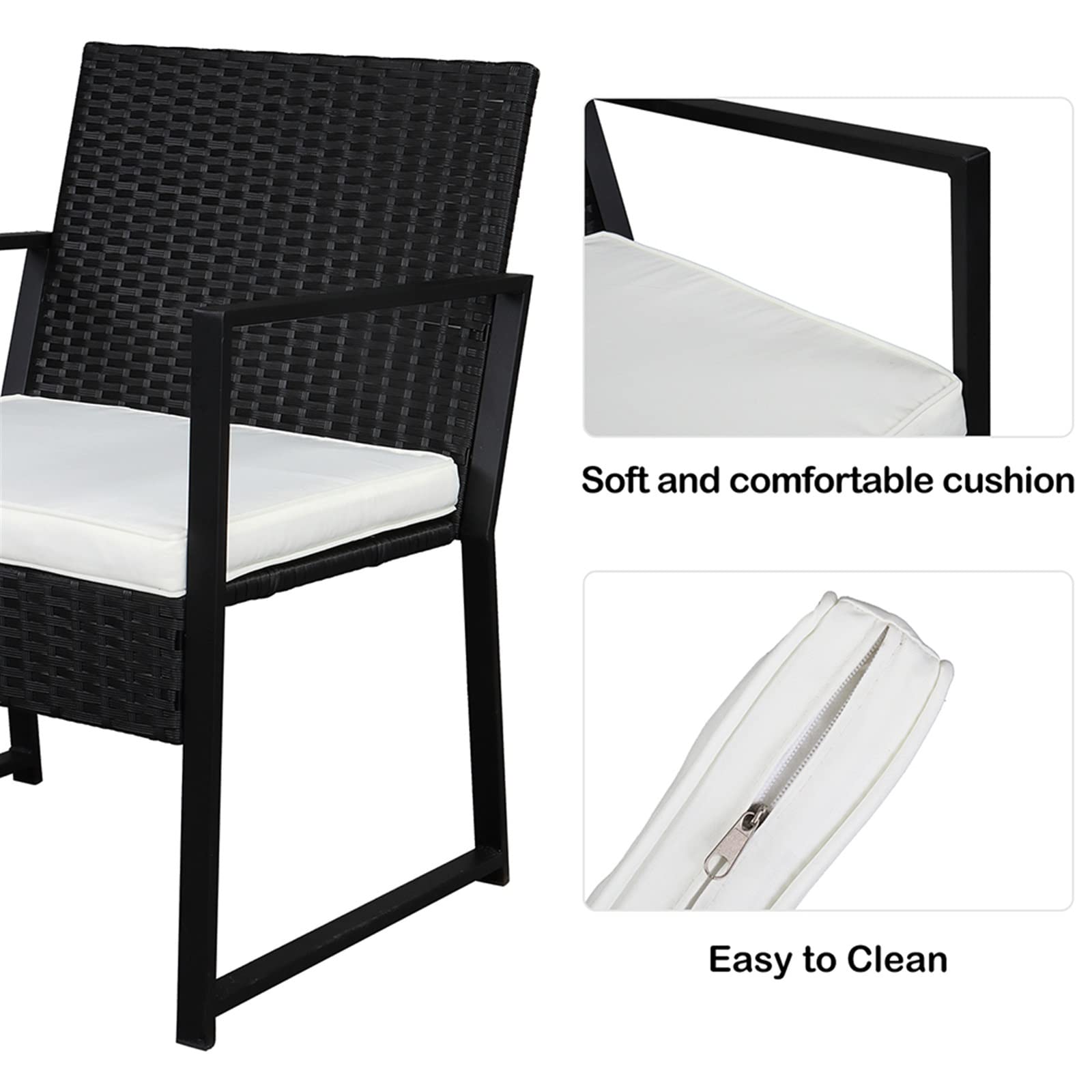 HEYBEC Elegant Outdoor Patio Set Black Coffee Table & Exposed Chairs