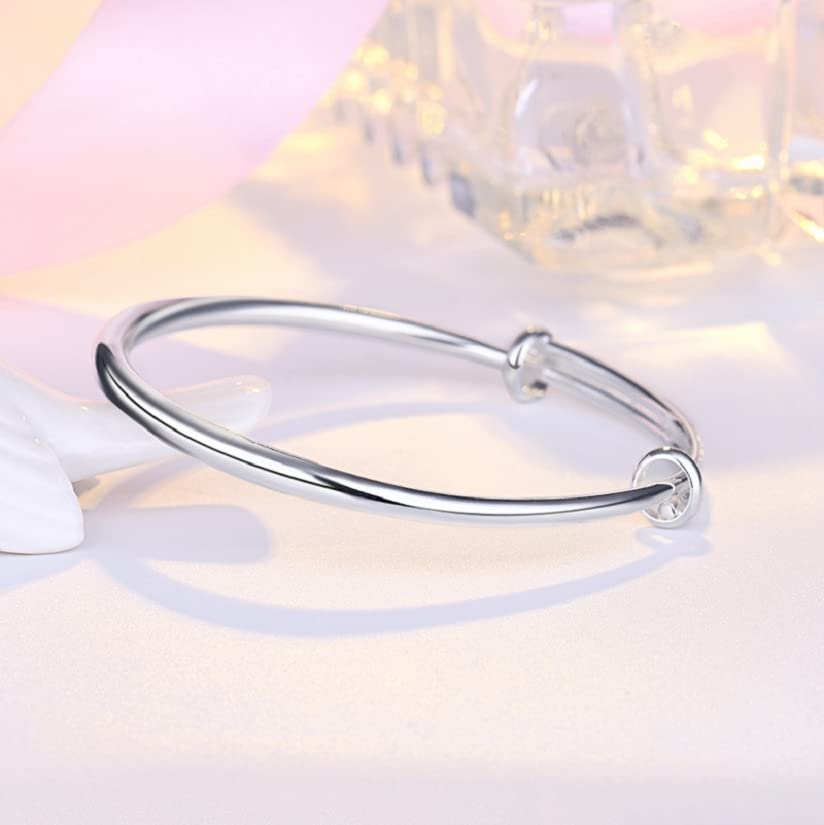 Harlorki Women Lady's 925 Silver Plated Simple Fashion Adjustable Wrist Bangle Cuff Bracelet