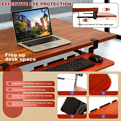 TOKPELA Keyboard Tray Under Desk for Corner L Shaped Desk, Ergonomic Corner Desk Keyboard Tray,Under The Desk Slide Out Computer Keyboard & Mouse Tray, 27.28" W x 11.85" D x 0.83”H (Dark Walnut)