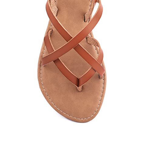Women's Gladiator Flat Sandals Fisherman Strappy Sandals Ankle Strap Sandals (Brown, 7.5)