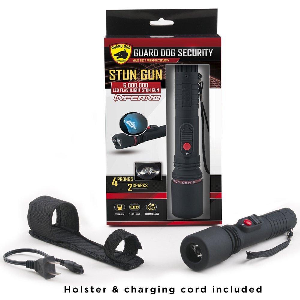 Guard Dog SG-GDI6000BK Inferno Dual Spark Stun Gun Flashlight, MAX Volts, Ultra Bright LED Bulb, Rechargeable