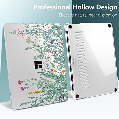 TWOLSKOO Case for 13.5" Microsoft Surface Laptop 5/4/3 with Alcantara Palm Rest Model 1958/1950, Plastic Hard Shell Case with Screen Protector + Keyboard Cover + Dust Plug, Botanical Illustration