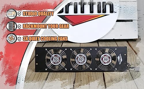 GRIFFIN Rackmount Cooling Fan | 3U Ultra-Quiet Triple Exhaust Fans, Keep Studio Audio Equipment Gear Cool | Rack Mount on Network IT System Server Rails | DJ PA AMP Temperature Control Panel Cabinet